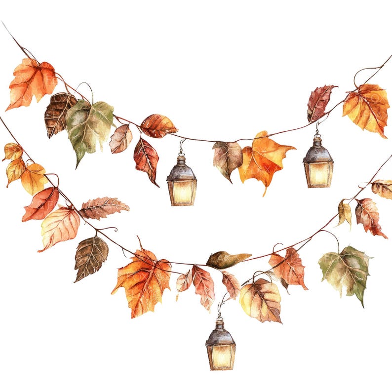 18 Autumn Bunting Clipart L Fall Leaves Garland L JPG Digital Download ...