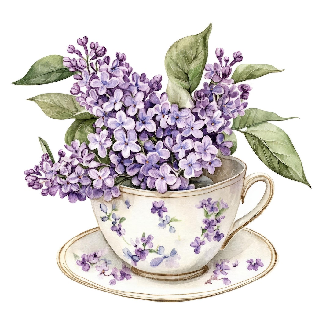 12 Lilac Tea Cup Clipart L Antique Tea Cups L JPG Digital Download L ...