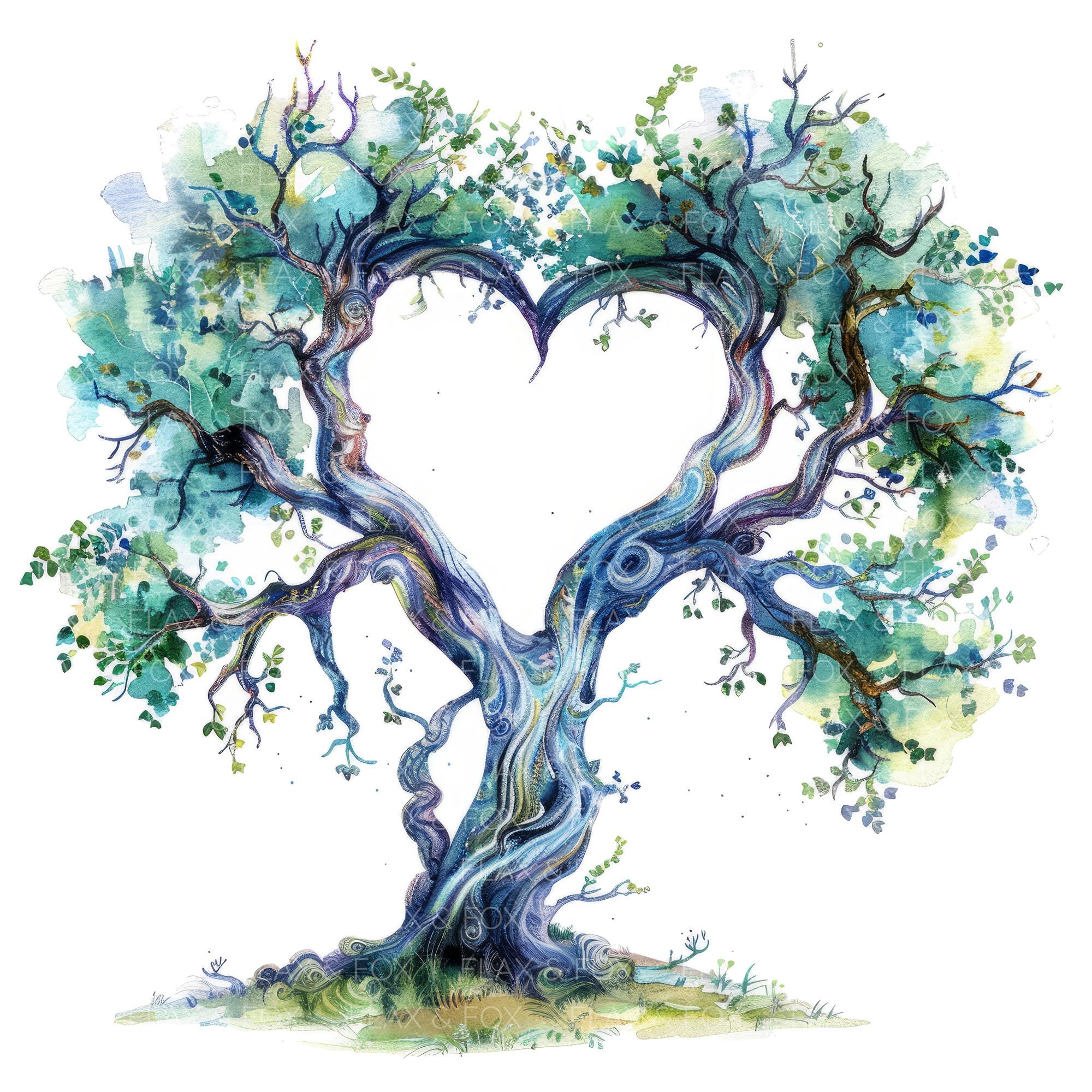 10 Tree of Love Clipart L Magical Tree Heart L JPG Digital Download L ...
