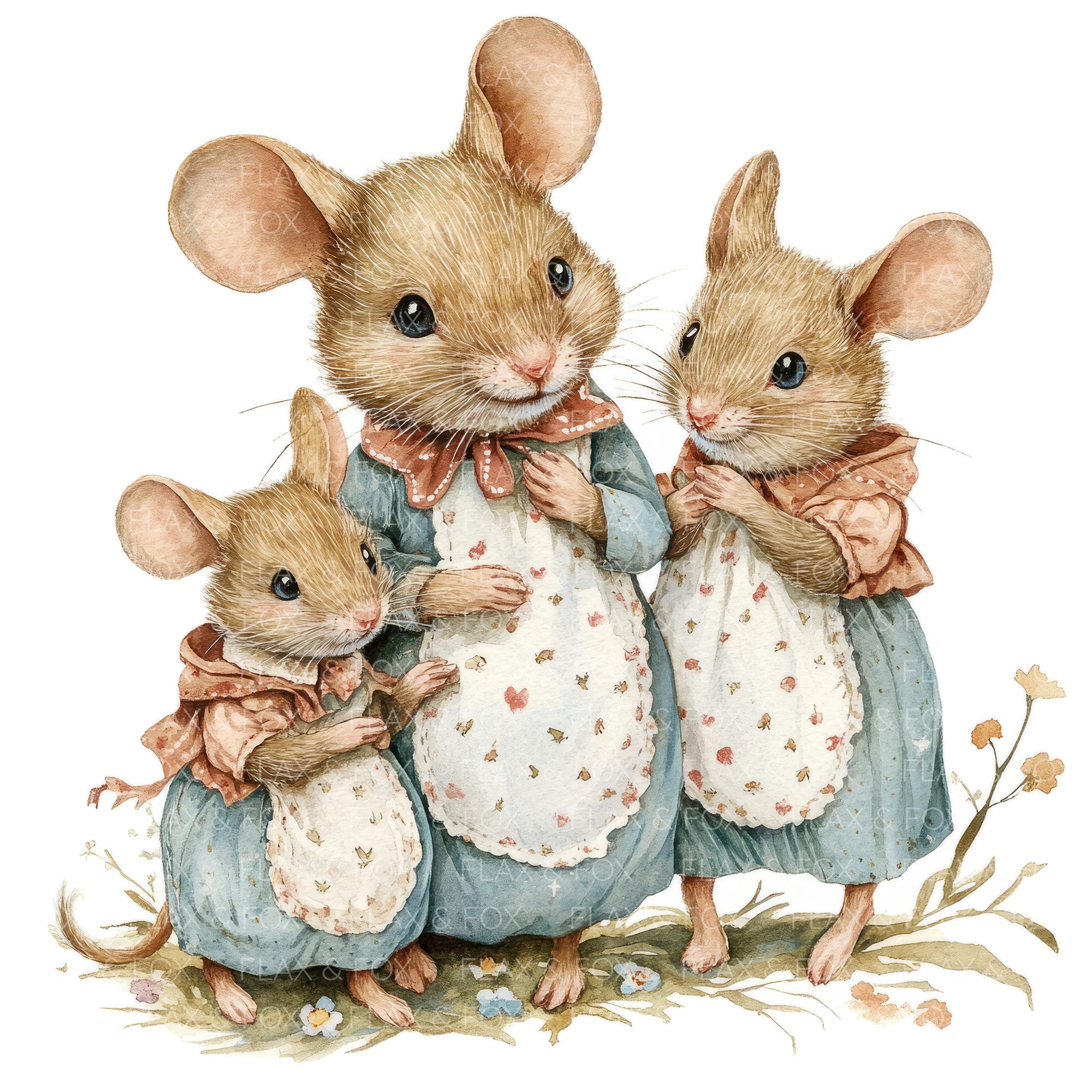 15 Mouse Family Clipart L Vintage Style Illustration L JPG Digital ...