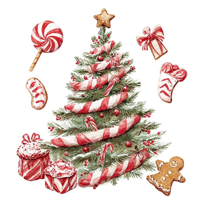 28 Candy Christmas Tree Clipart L Evergreen Xmas Decor L JPG Digital ...