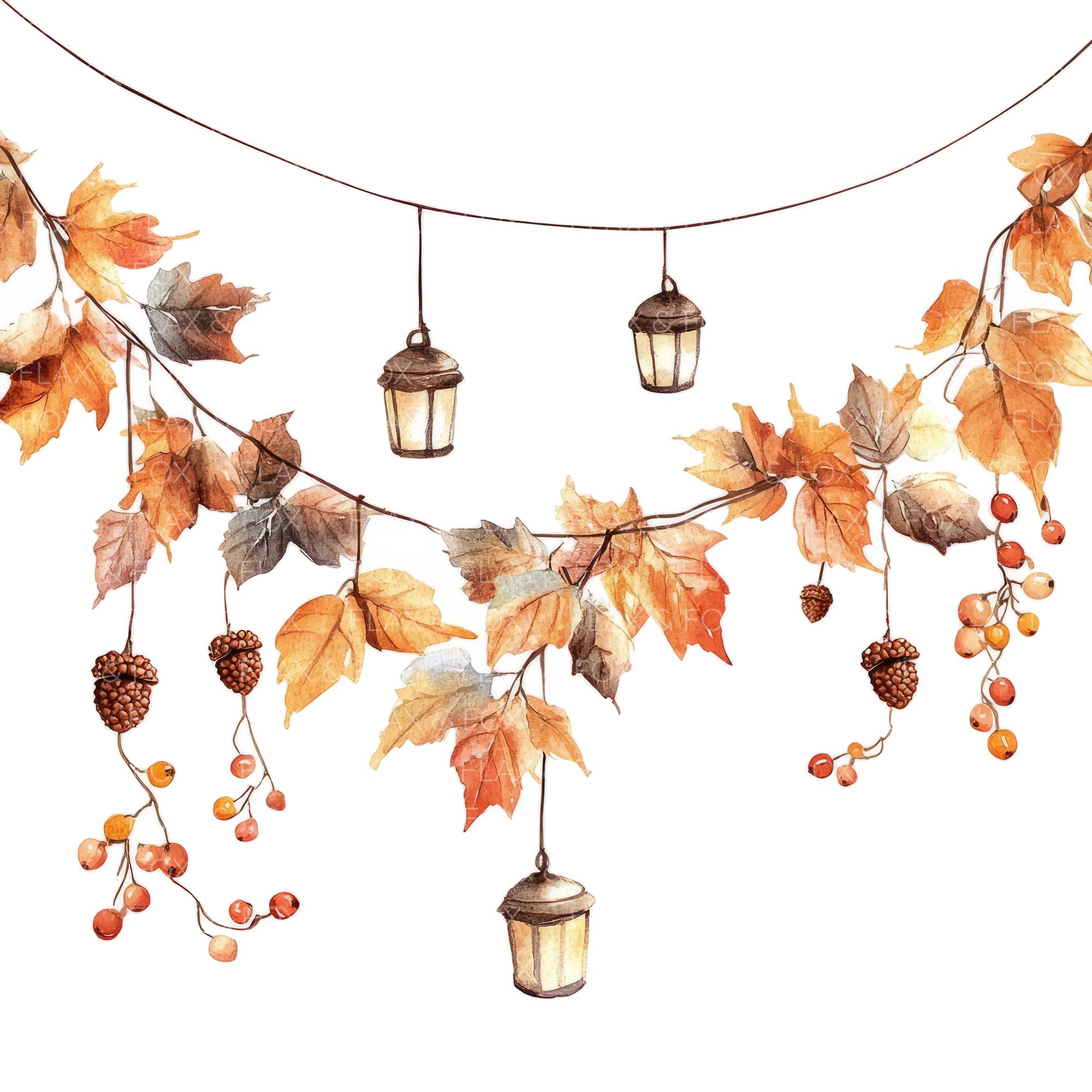 18 Autumn Bunting Clipart L Fall Leaves Garland L JPG Digital Download ...