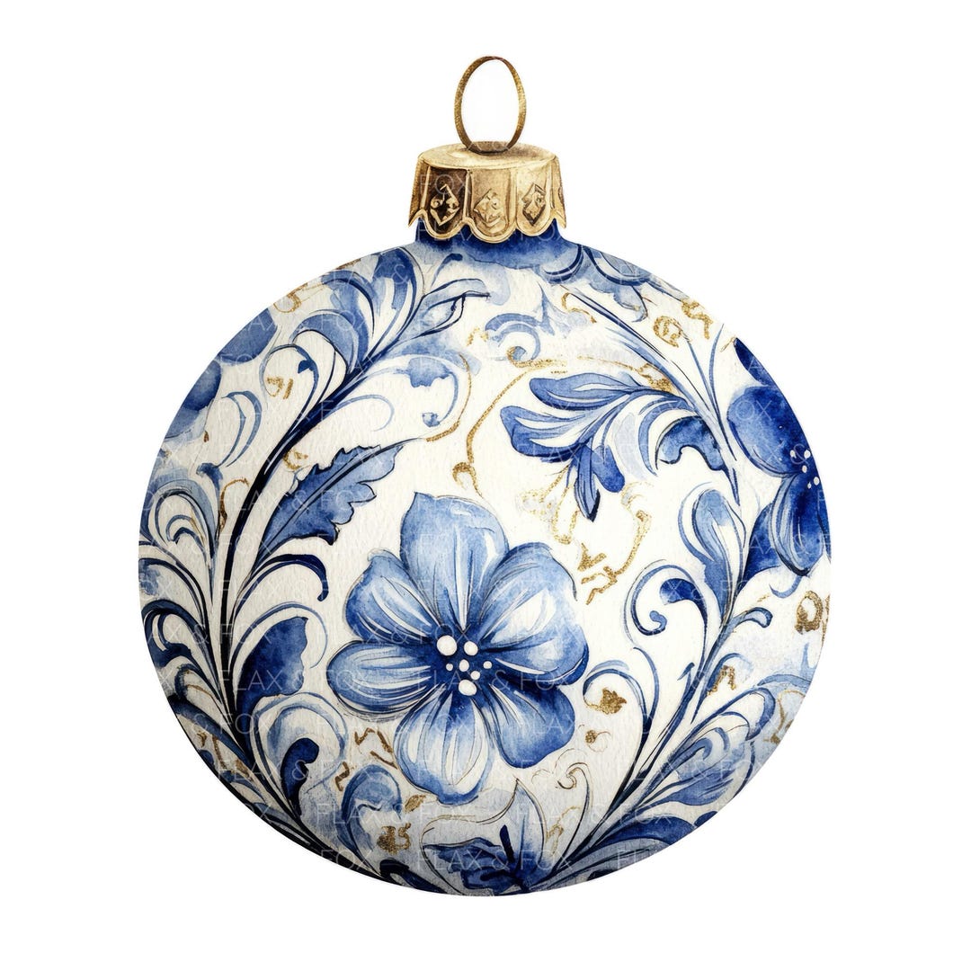 12 Blue Bauble Christmas Decor Clipart L Xmas Card L JPG Digital ...