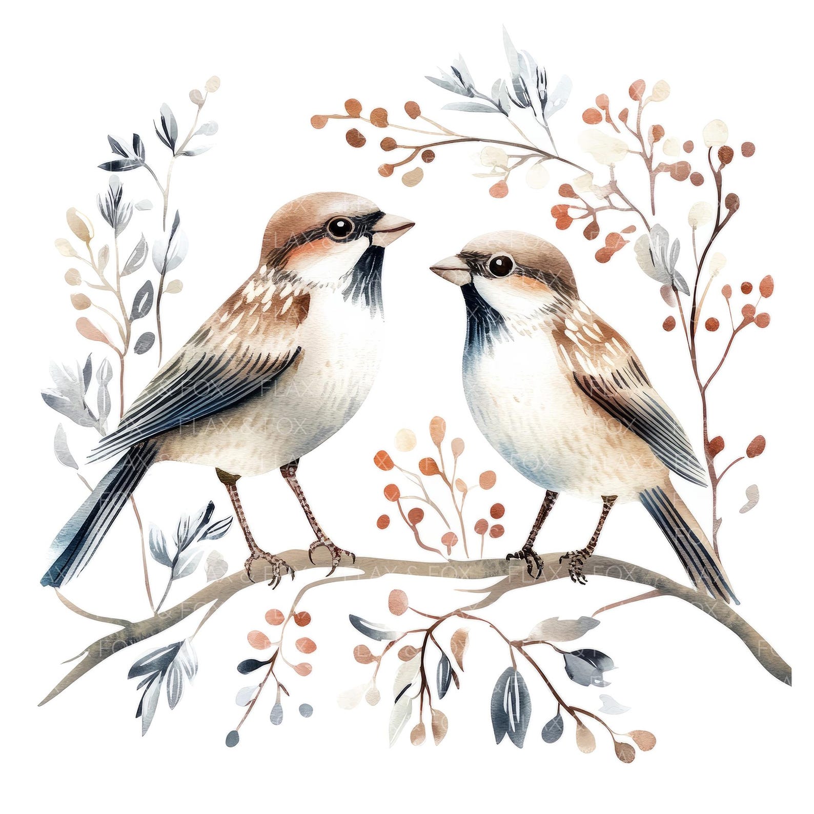 10 Two Sparrows Scandinavian Folk Clipart L Christmas Card Decor L JPG ...