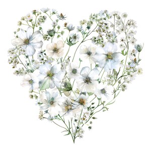 12 Floral Heart Clipart L White Wildflowers Wedding Invitation Love L ...