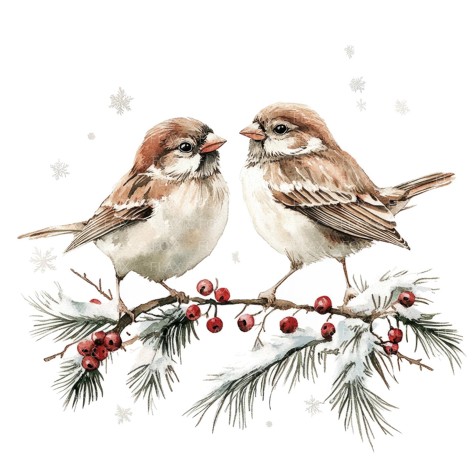 10 Winter Birds Clipart L Two Birds Christmas Card Decor L JPG Digital ...