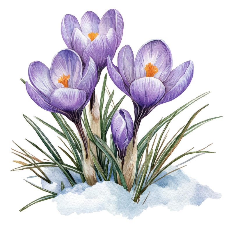 18 Crocus Flower Clipart L Purple Flowers L JPG Digital Download L ...