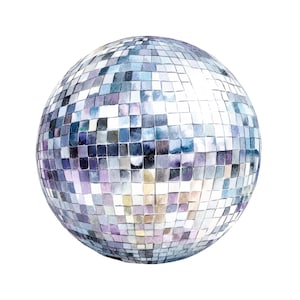 12 Silver Disco Balls Clipart L Retro Party Card Decor L JPG Digital ...