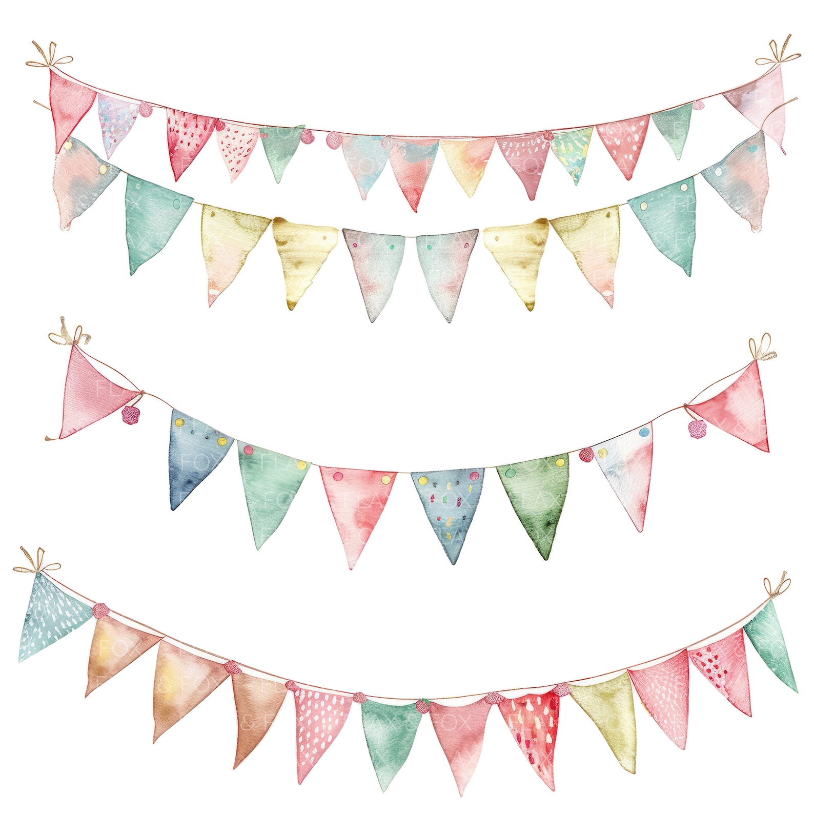 11 Party Bunting Clipart L Pastel Colored Garland L JPG Digital ...