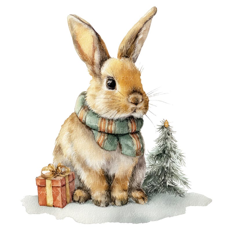 15 Christmas Bunny Clipart L Little Bunny L JPG Digital Download L ...