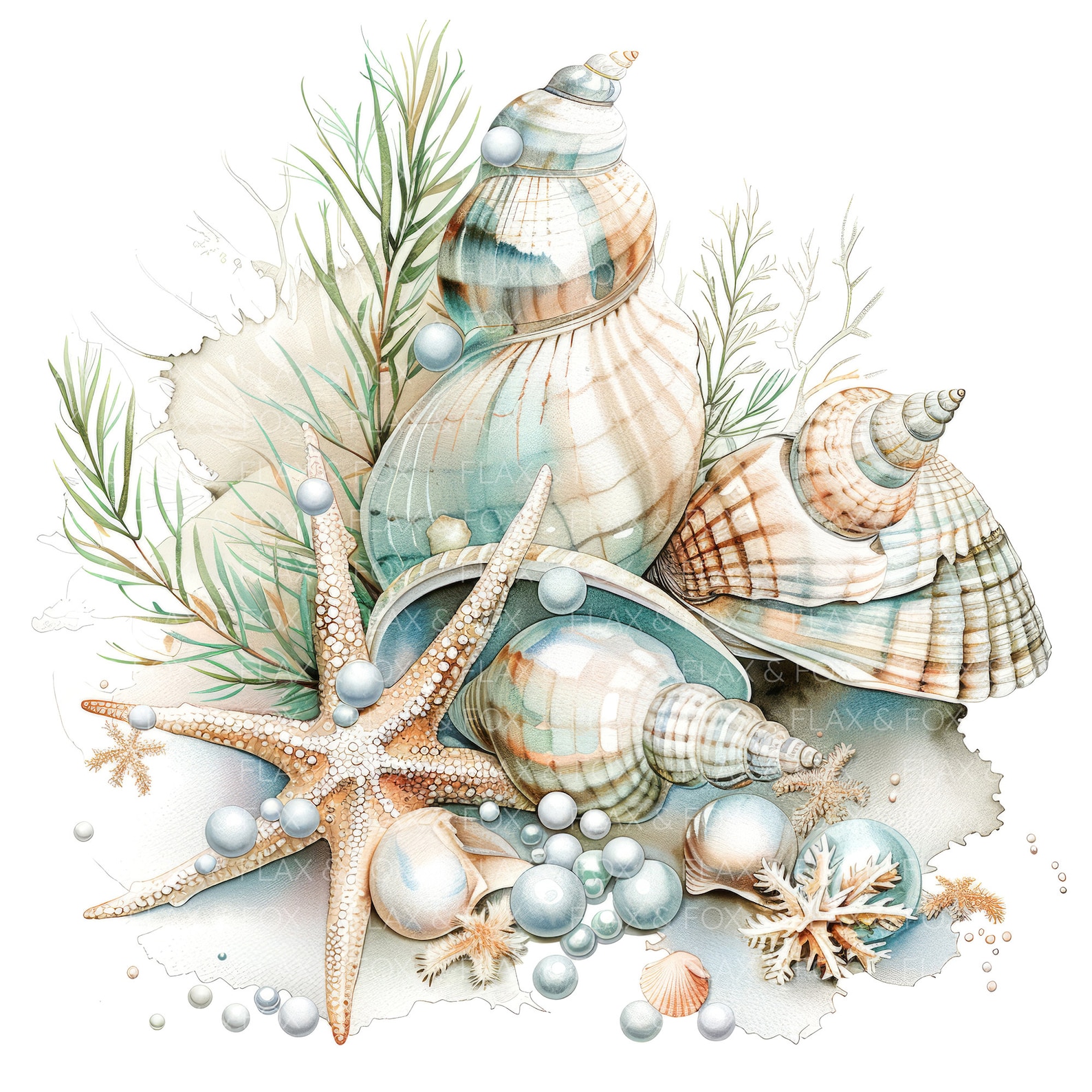 12 Seashell Clipart L Sea Shells Coral L JPG Digital Download L ...