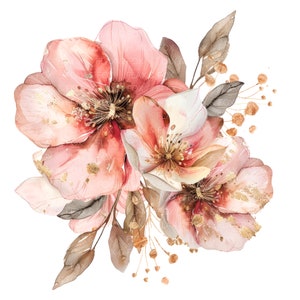 10 Abstract Flowers Clipart L Pink Blush Watercolor Gold Foil Floral L ...