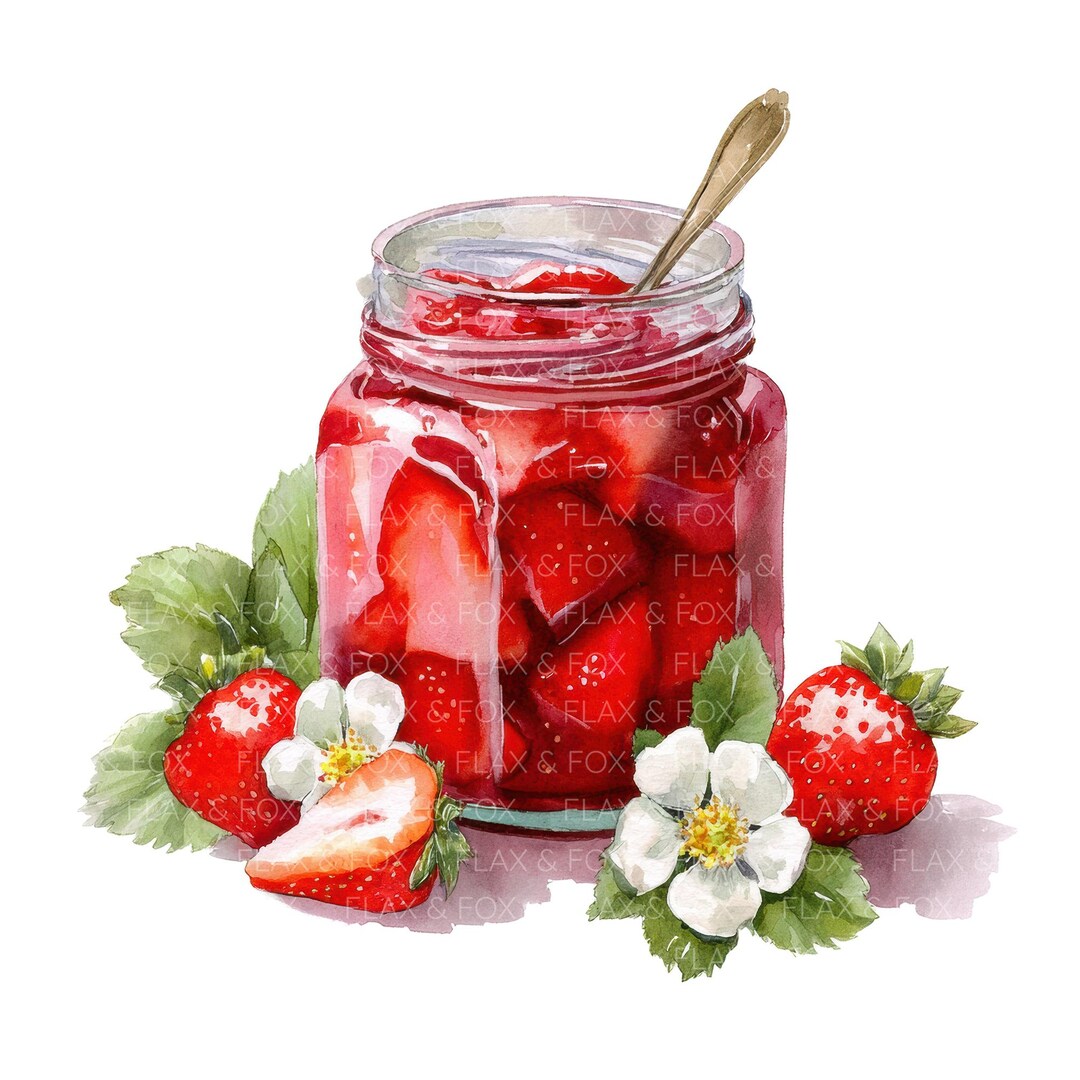 18 Strawberry Jam Jar Clipart L Strawberries Dessert L JPG Digital ...