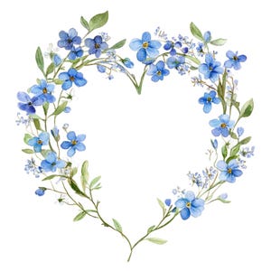 12 Forget Me Not Heart Clipart L Blue Flowers L JPG Digital Download L ...