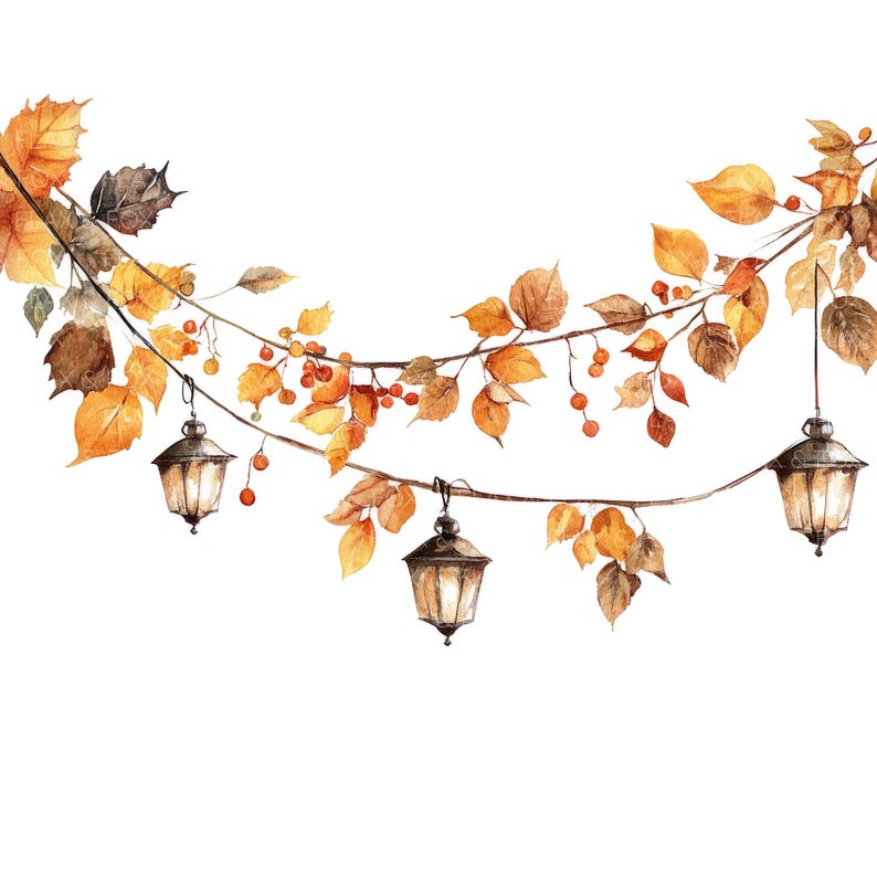 18 Autumn Bunting Clipart L Fall Leaves Garland L JPG Digital Download ...