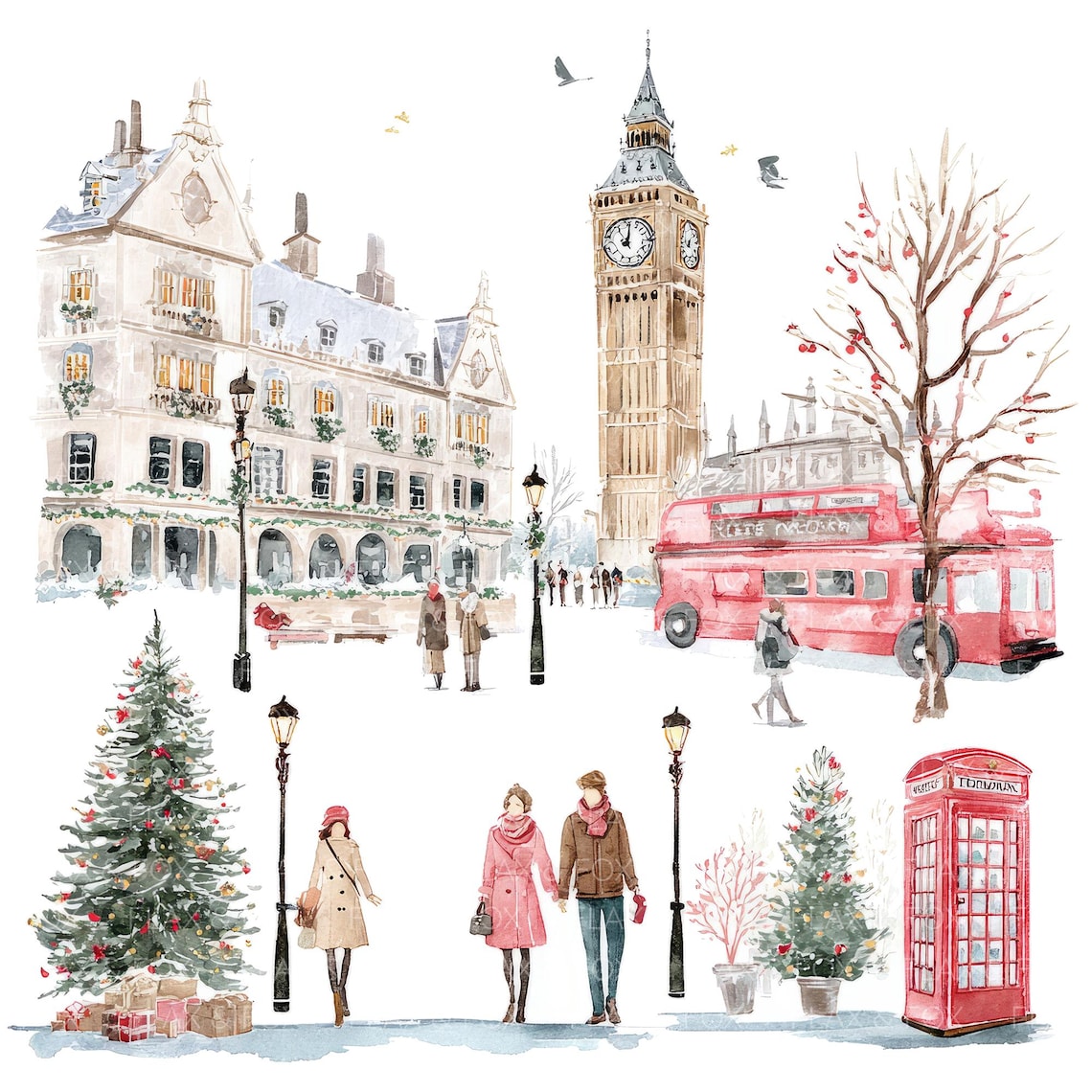 15 Cute London City Clipart L Winter Architecture L JPG Digital ...
