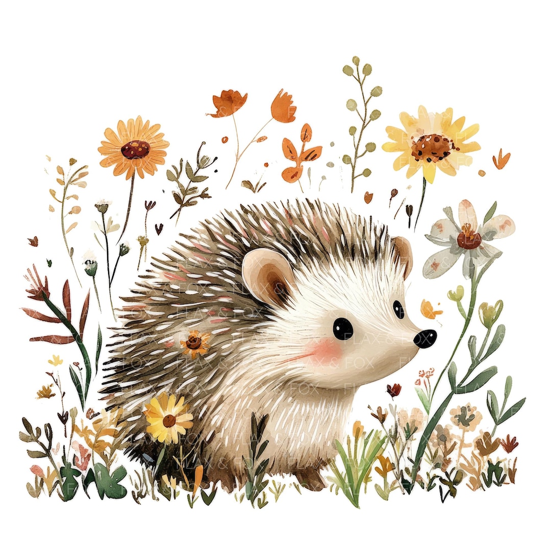 18 Cute Hedgehog Clipart L Little Floral Hedgehog L JPG Digital ...