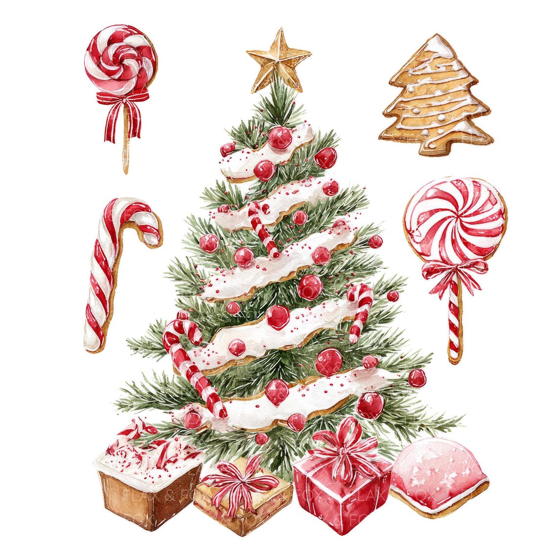 28 Candy Christmas Tree Clipart L Evergreen Xmas Decor L JPG Digital ...