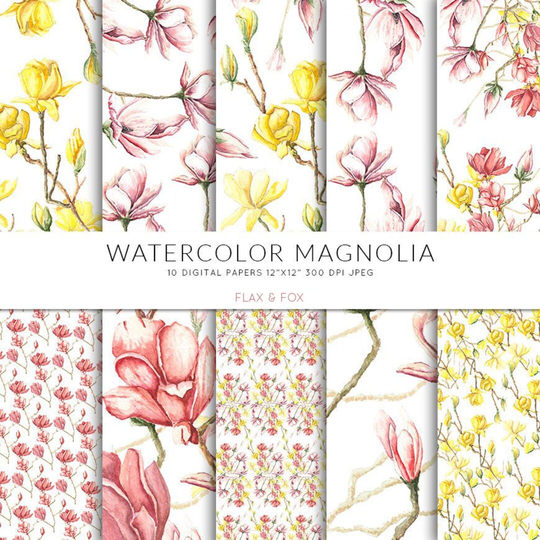 Watercolor Magnolia Digital Paper Flower Digital Paper, Wedding Floral ...