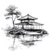 10 Black Ink Japanese House Clipart L Japan Sumi Ink Tree L JPG Digital ...