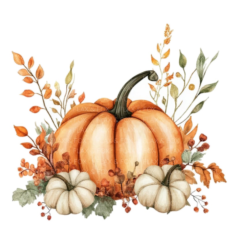 10 Pumpkin Clipart L Autumn Leaves Arrangement Halloween Thanksgiving L ...