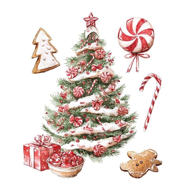 28 Candy Christmas Tree Clipart L Evergreen Xmas Decor L JPG Digital ...