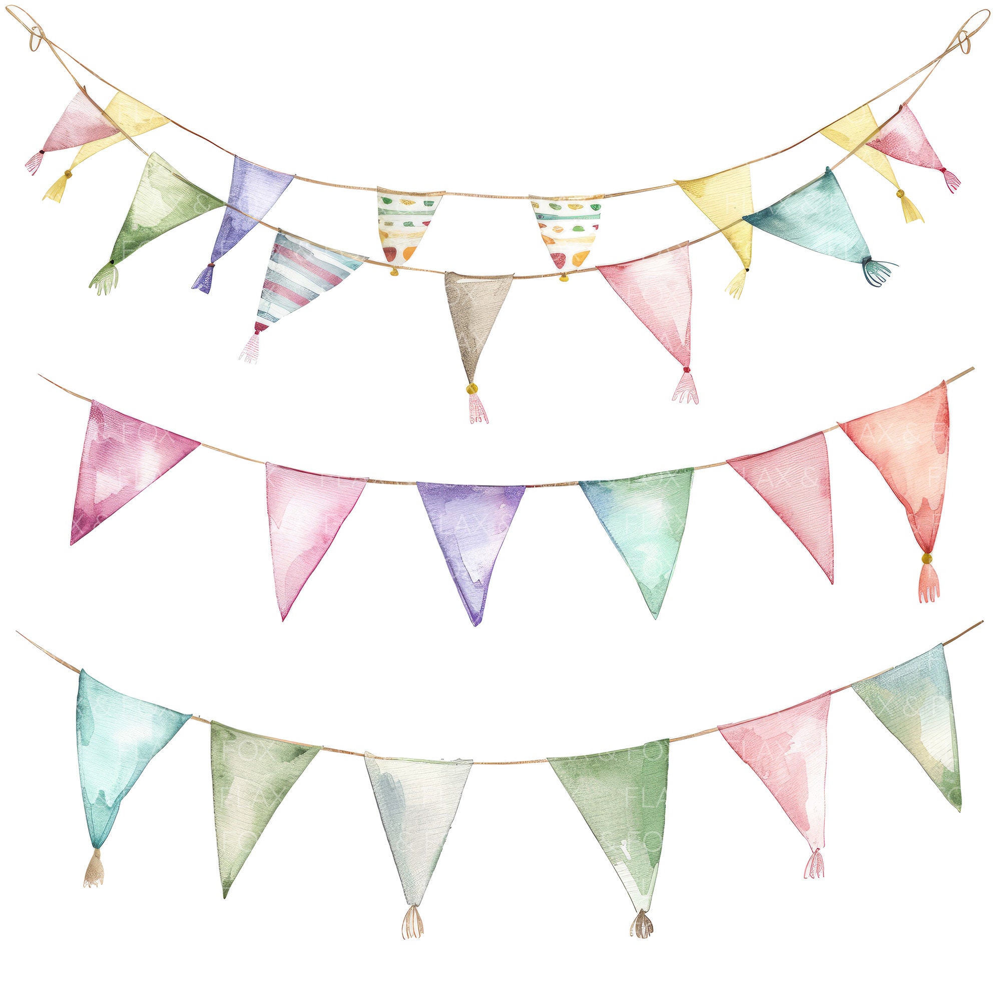 11 Party Bunting Clipart L Pastel Colored Garland L JPG Digital ...
