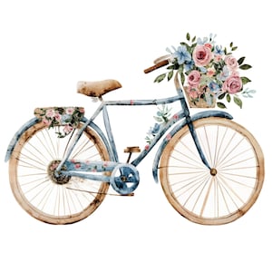14 Floral Bicycle Clipart L Vintage Retro Bicycle L JPG Digital ...
