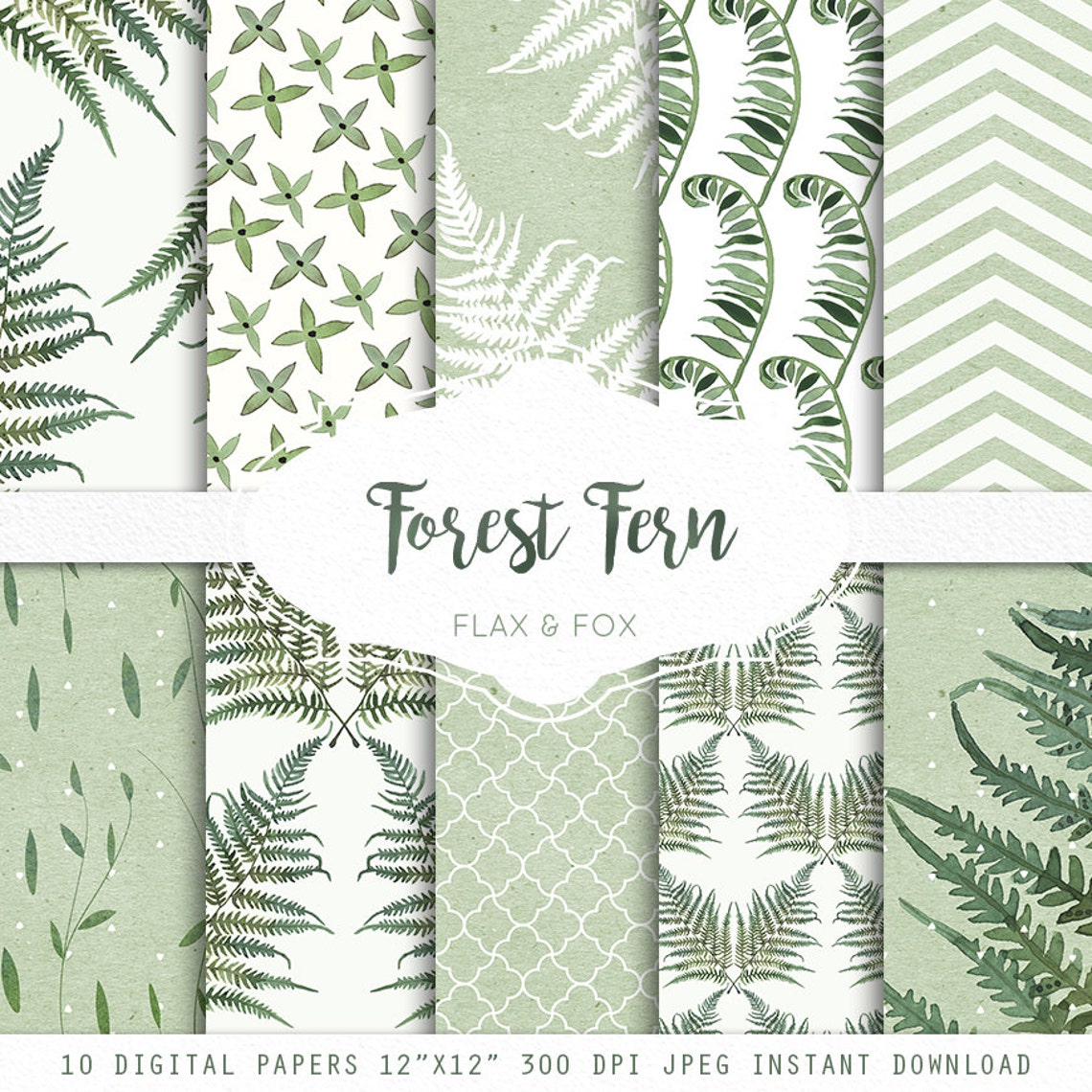 Forest Fern Digital Paper Flower Digital Paper Wedding - Etsy