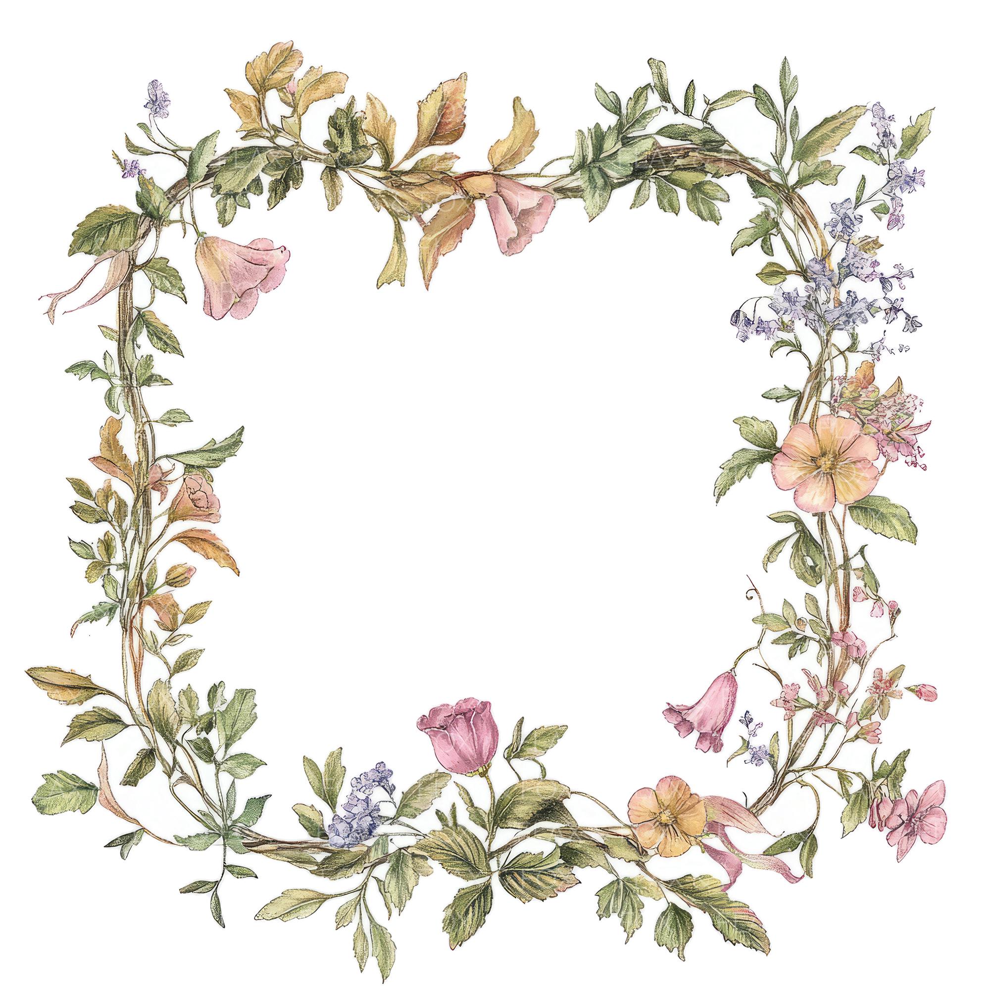 22 Pastel Wildflowers Frame Clipart L Antique Style Floral Decor L JPG ...