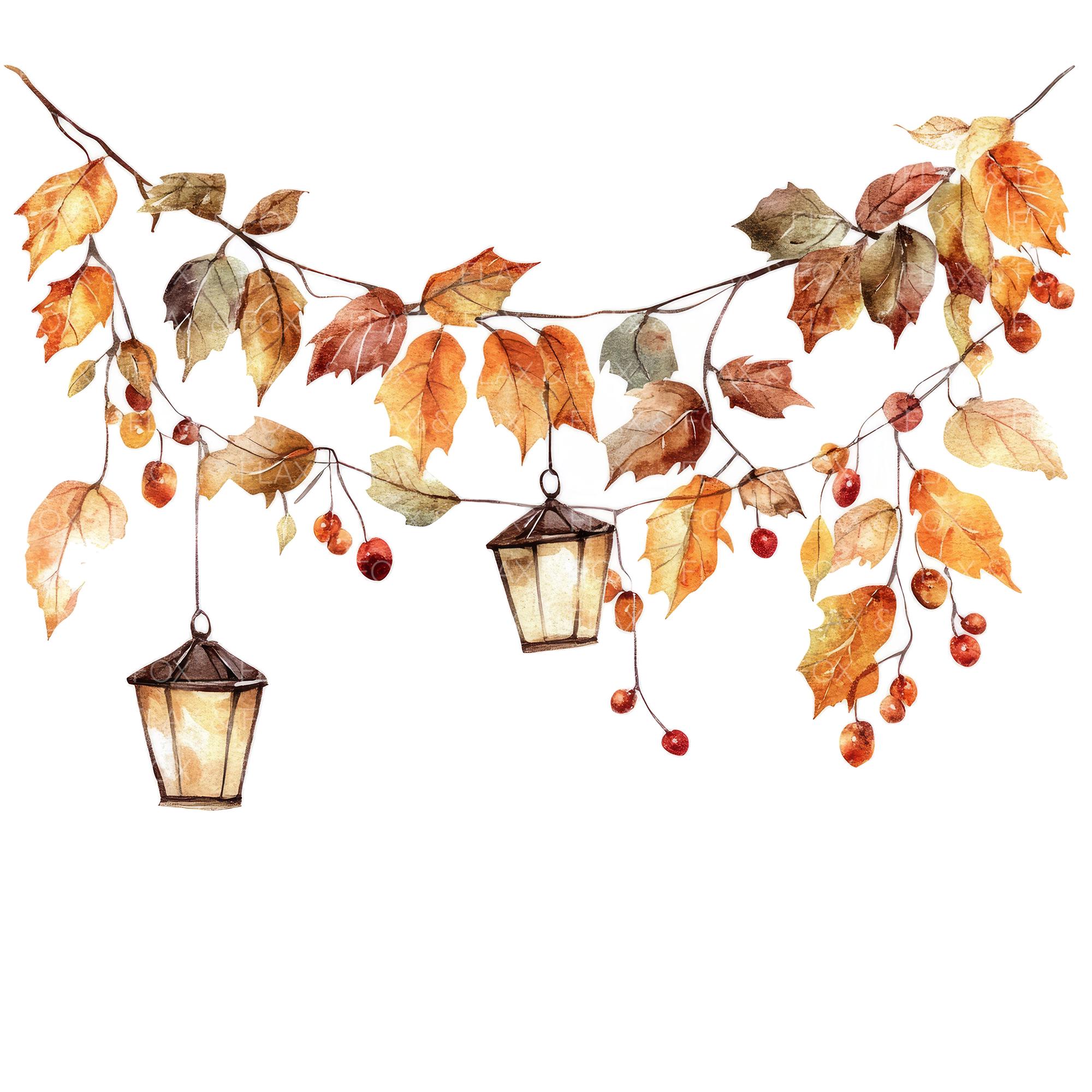 18 Autumn Bunting Clipart L Fall Leaves Garland L JPG Digital Download ...