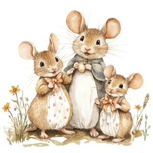 15 Mouse Family Clipart L Vintage Style Illustration L JPG Digital ...