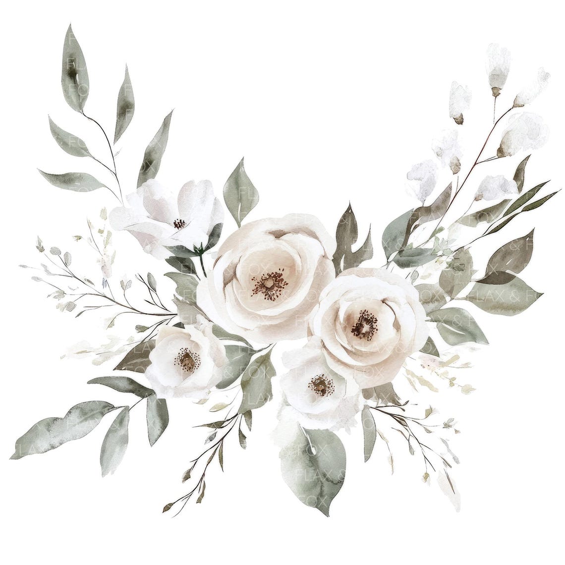 12 White Roses Bouquet Clipart L Wedding Flowers L JPG Digital Download ...