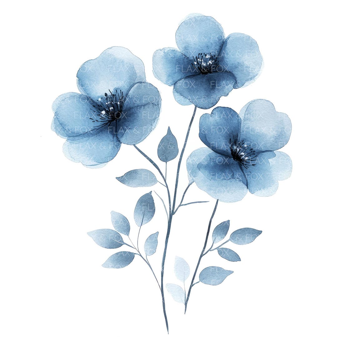 12 Blue Flowers Clipart L Abstract Watercolor Poppy Flower L JPG ...