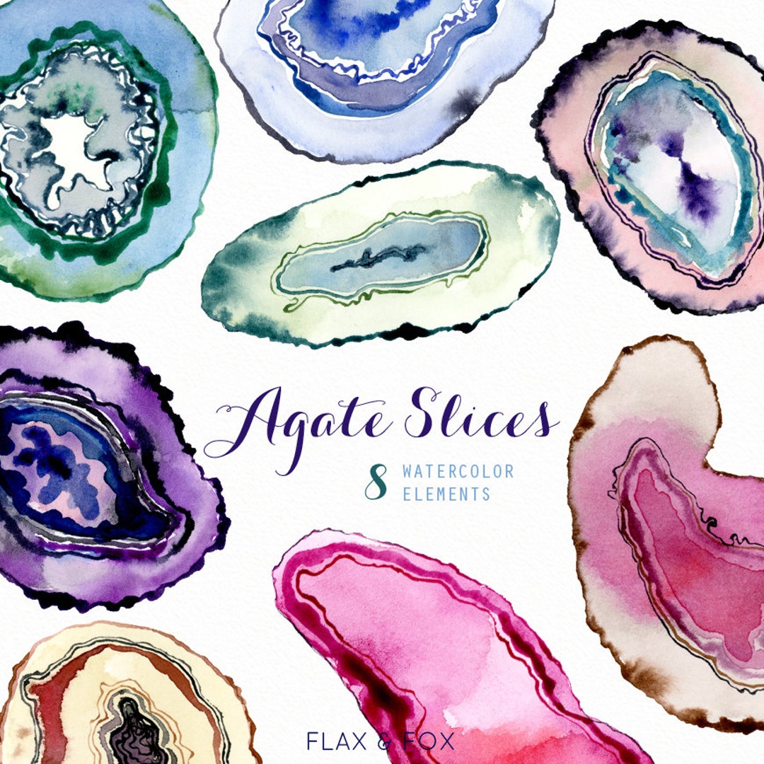 Agate Slices Watercolor Elements, Hand Painted Clipart, Floral Wedding ...