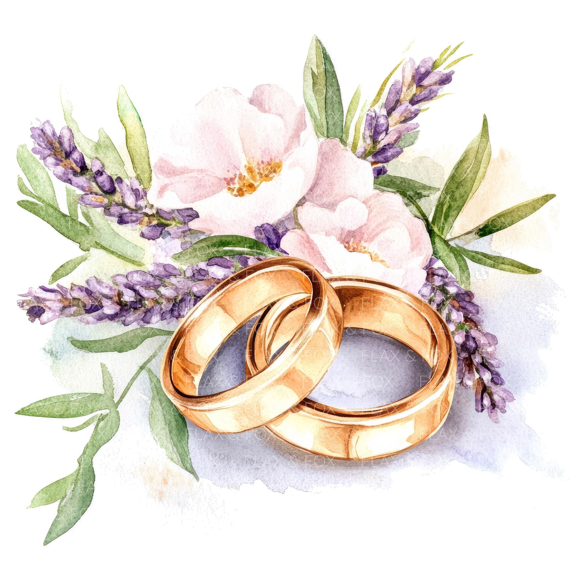 20 Floral Wedding Gold Rings Clipart L Wedding Bands L JPG Digital ...