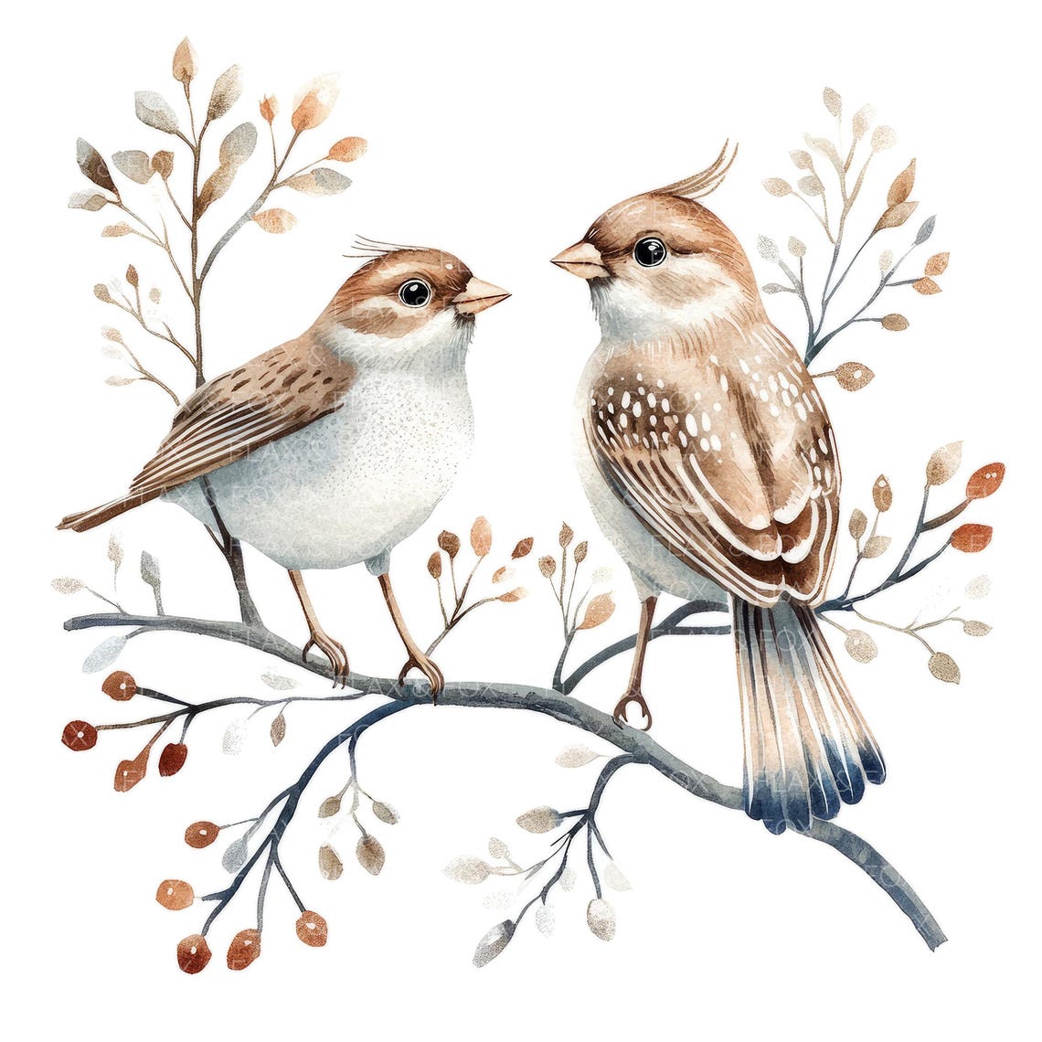 10 Two Sparrows Scandinavian Folk Clipart L Christmas Card Decor L JPG ...