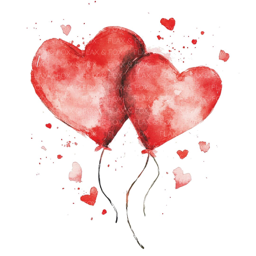 10 Heart Balloons Clipart L Valentine's Day Card Decor L Love L JPG ...