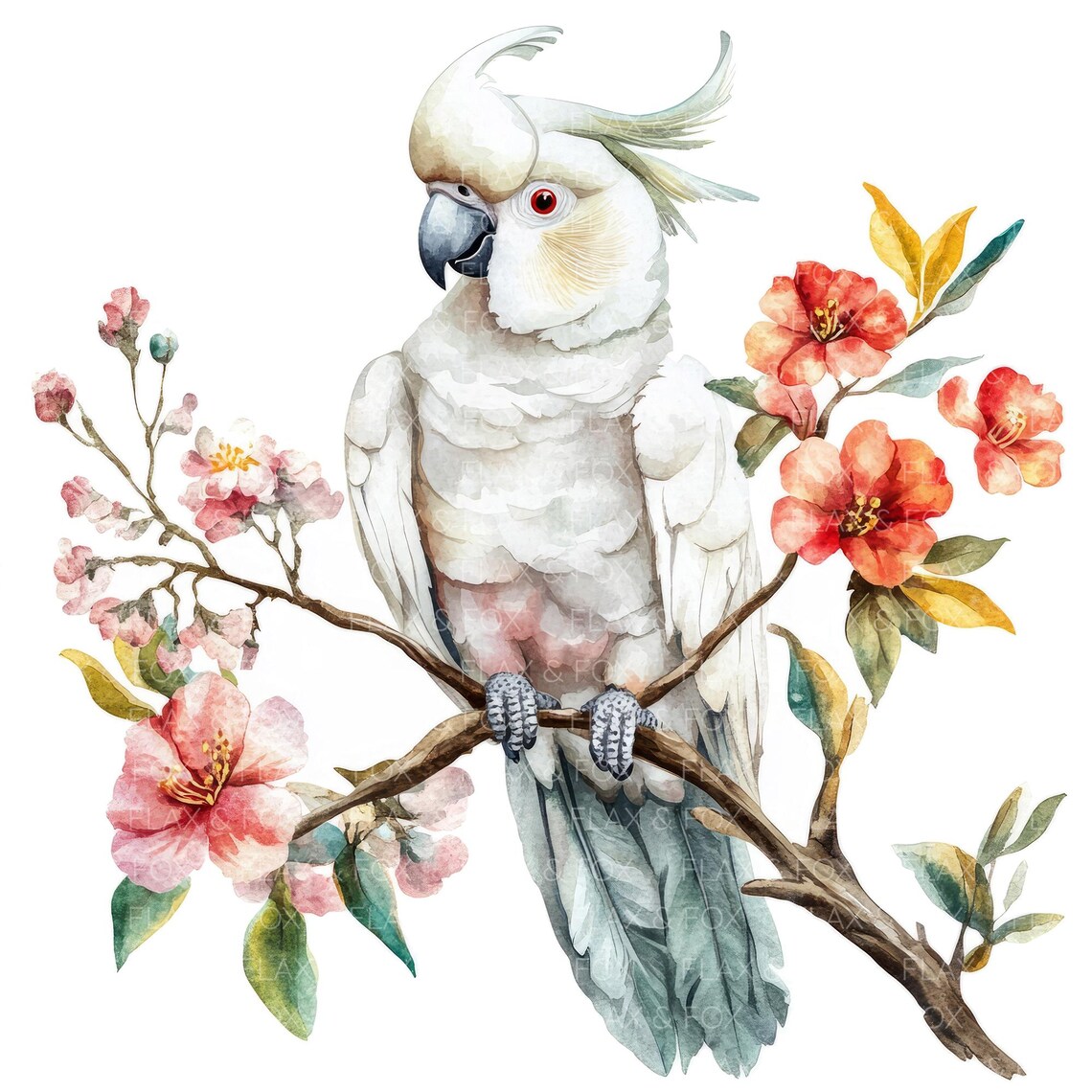 12 Tropical Cockatoo Clipart L Parrot Bird and Flower L JPG Digital ...