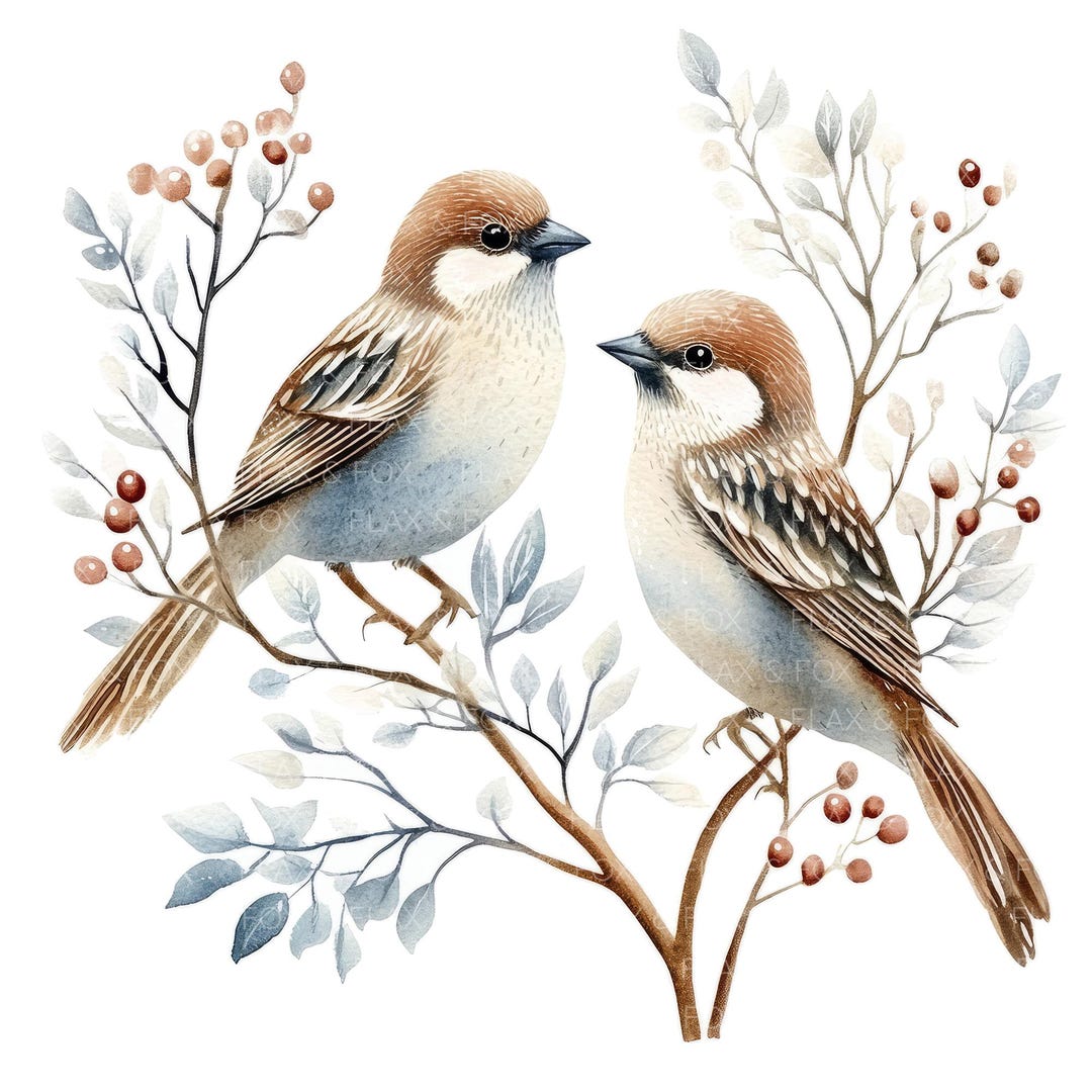 10 Two Sparrows Scandinavian Folk Clipart L Christmas Card Decor L JPG ...
