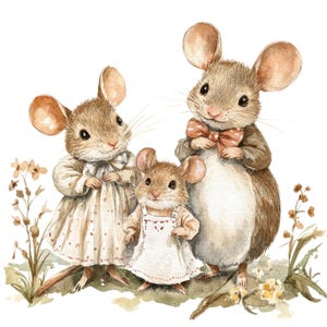 15 Mouse Family Clipart L Vintage Style Illustration L JPG Digital ...
