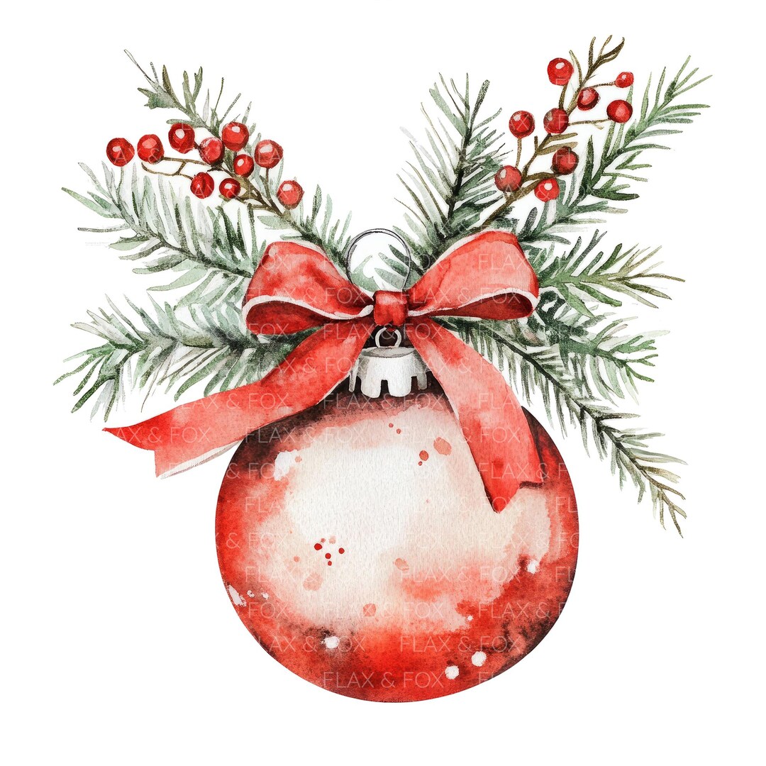 12 Red Bauble Christmas Decor Clipart L Xmas Card L JPG Digital ...