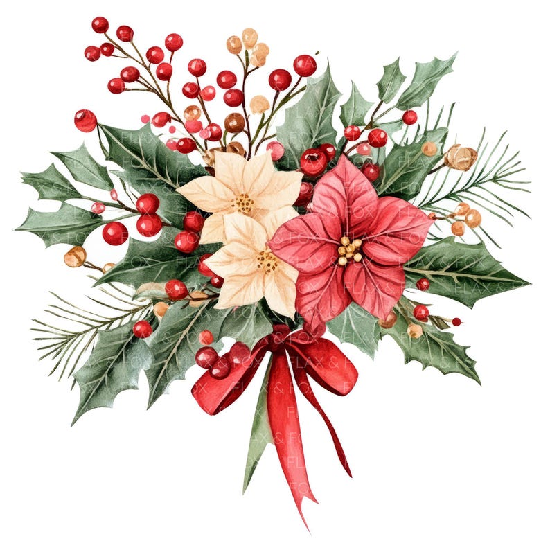 10 Christmas Decor Clipart L Evergreen Xmas Holly L JPG Digital ...