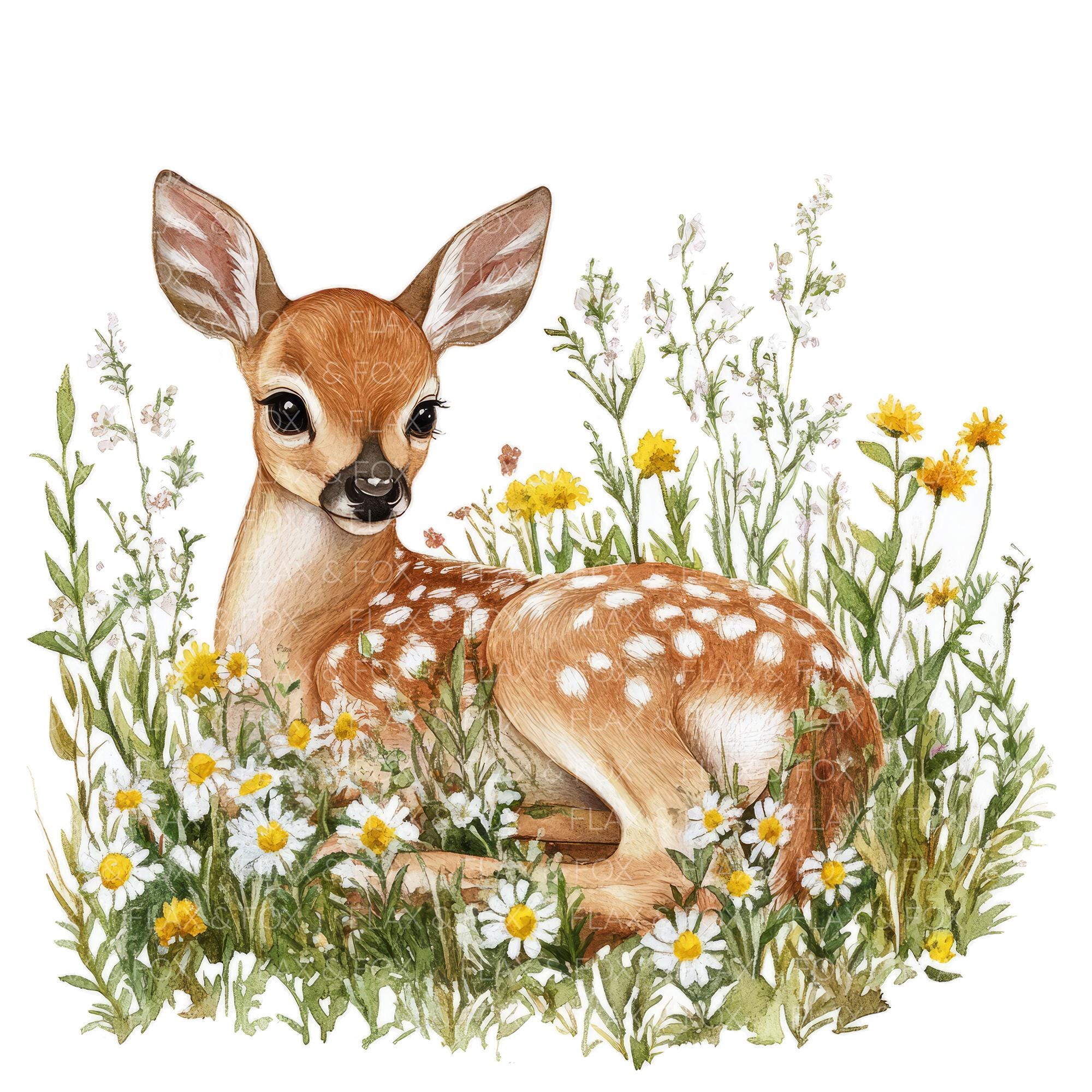 14 Floral Fawn Baby Clipart L Cute Little Deer L JPG Digital Download L ...