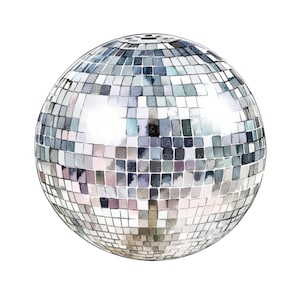 12 Silver Disco Balls Clipart L Retro Party Card Decor L JPG Digital ...