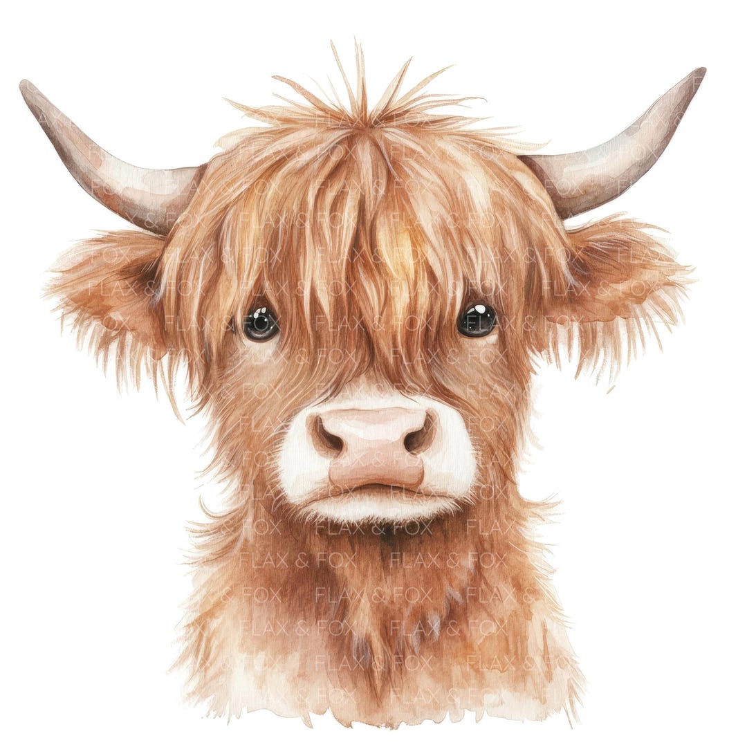 10 Highland Cow Baby Clipart L Cute Cow Portrait L JPG Digital Download ...