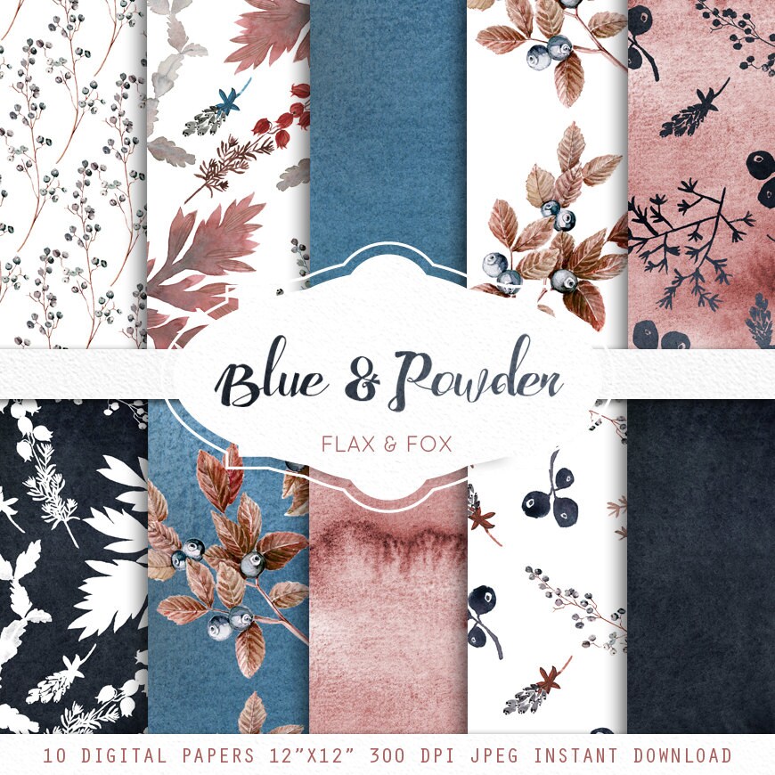 Blue & Powder Digital Paper Flower Digital Paper, Wedding Floral ...