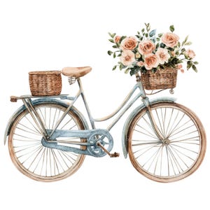 14 Floral Bicycle Clipart L Vintage Retro Bicycle L JPG Digital ...