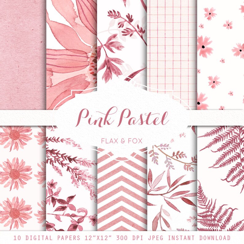 Pink Pastel digital paper flower digital paper wedding | Etsy