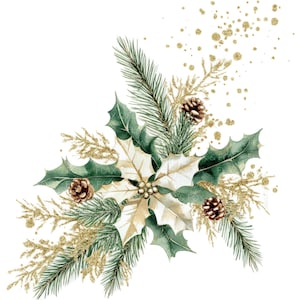 10 Christmas Decor Gold Clipart L Evergreen Xmas Ornament L JPG Digital ...